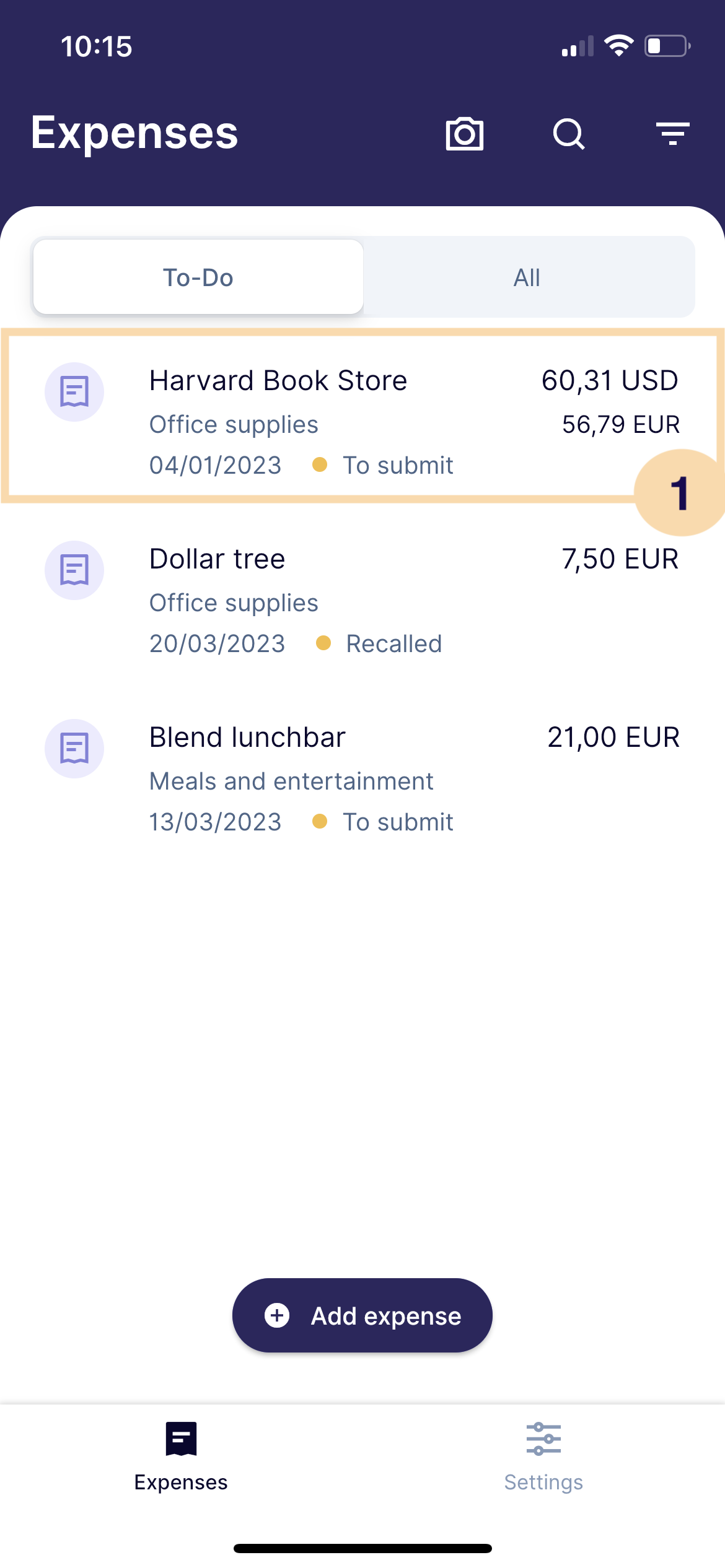 Split an expense – Rydoo