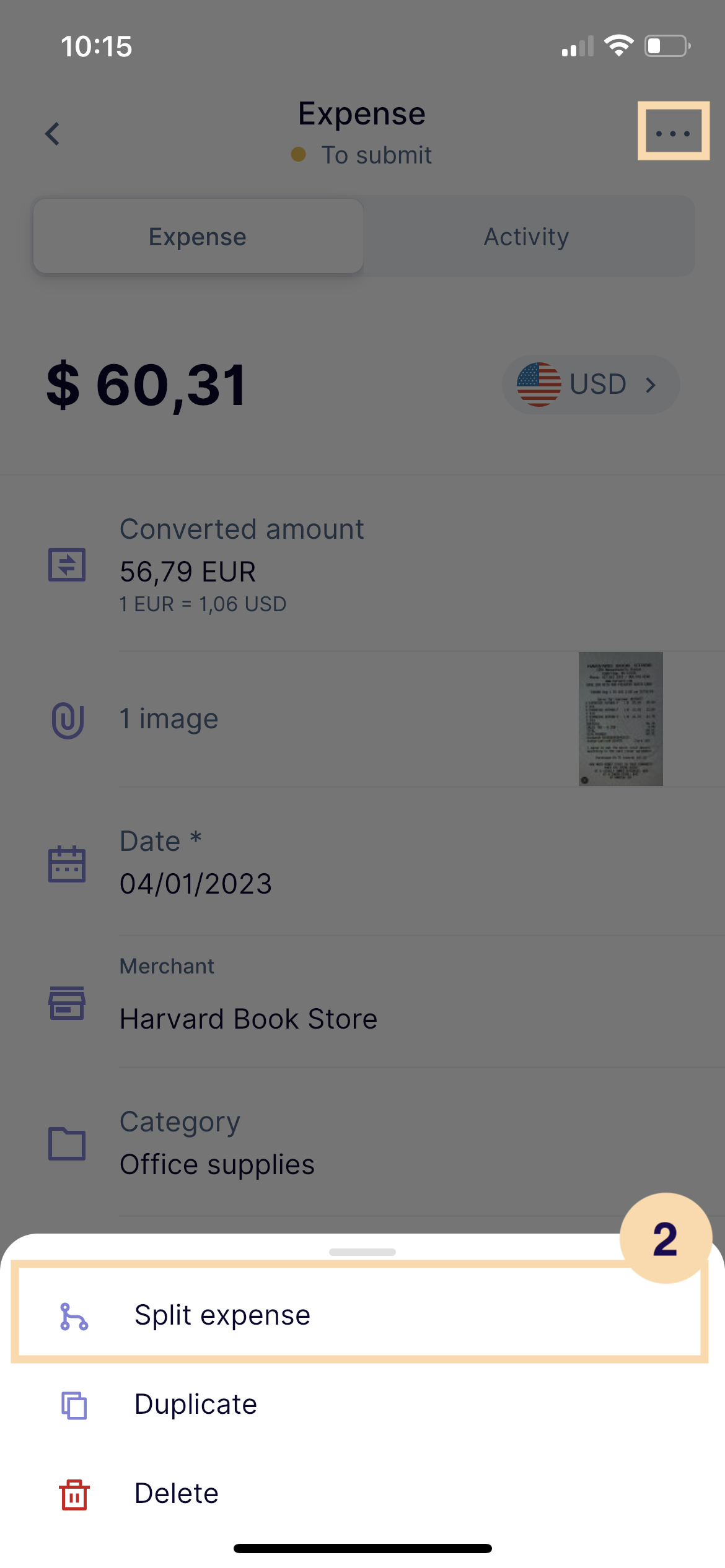 Split an expense – Rydoo