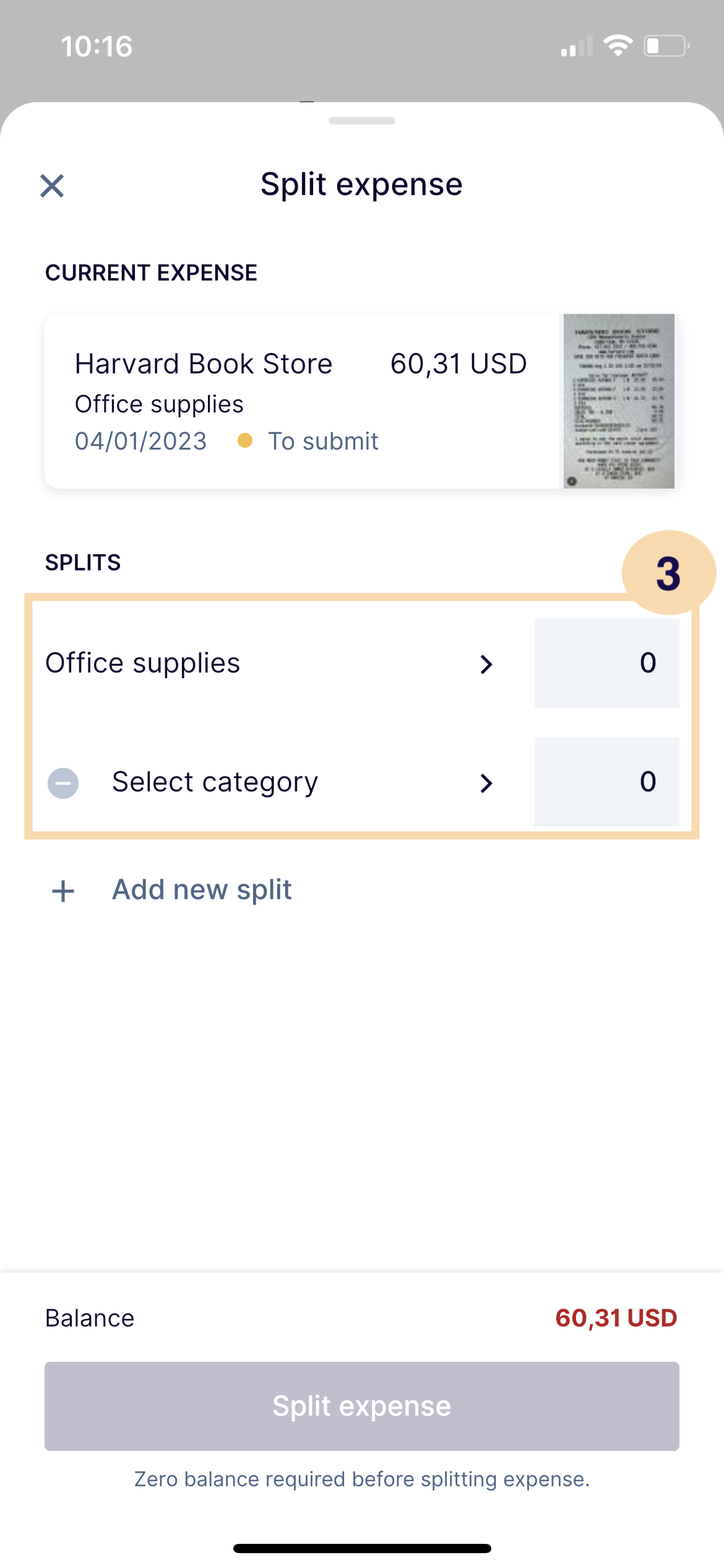 Split an expense – Rydoo