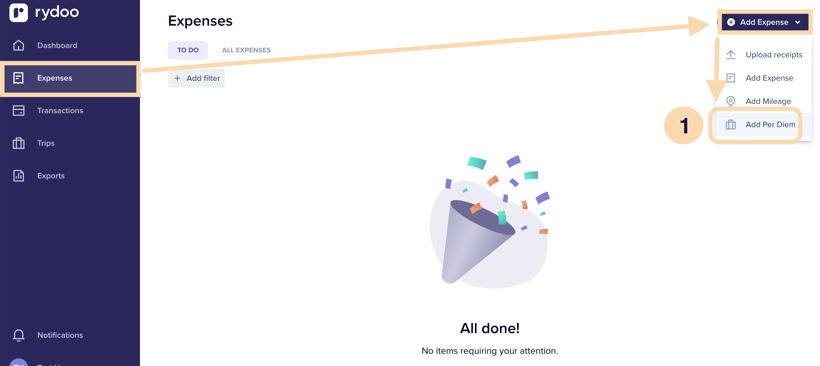Create a per diem expense – Rydoo