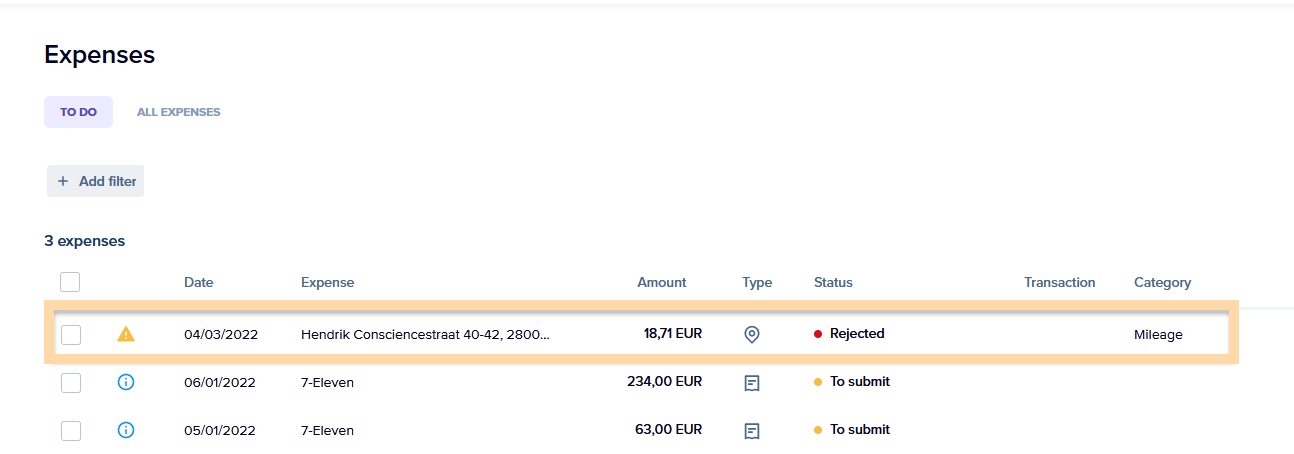 Rejected expense – Rydoo